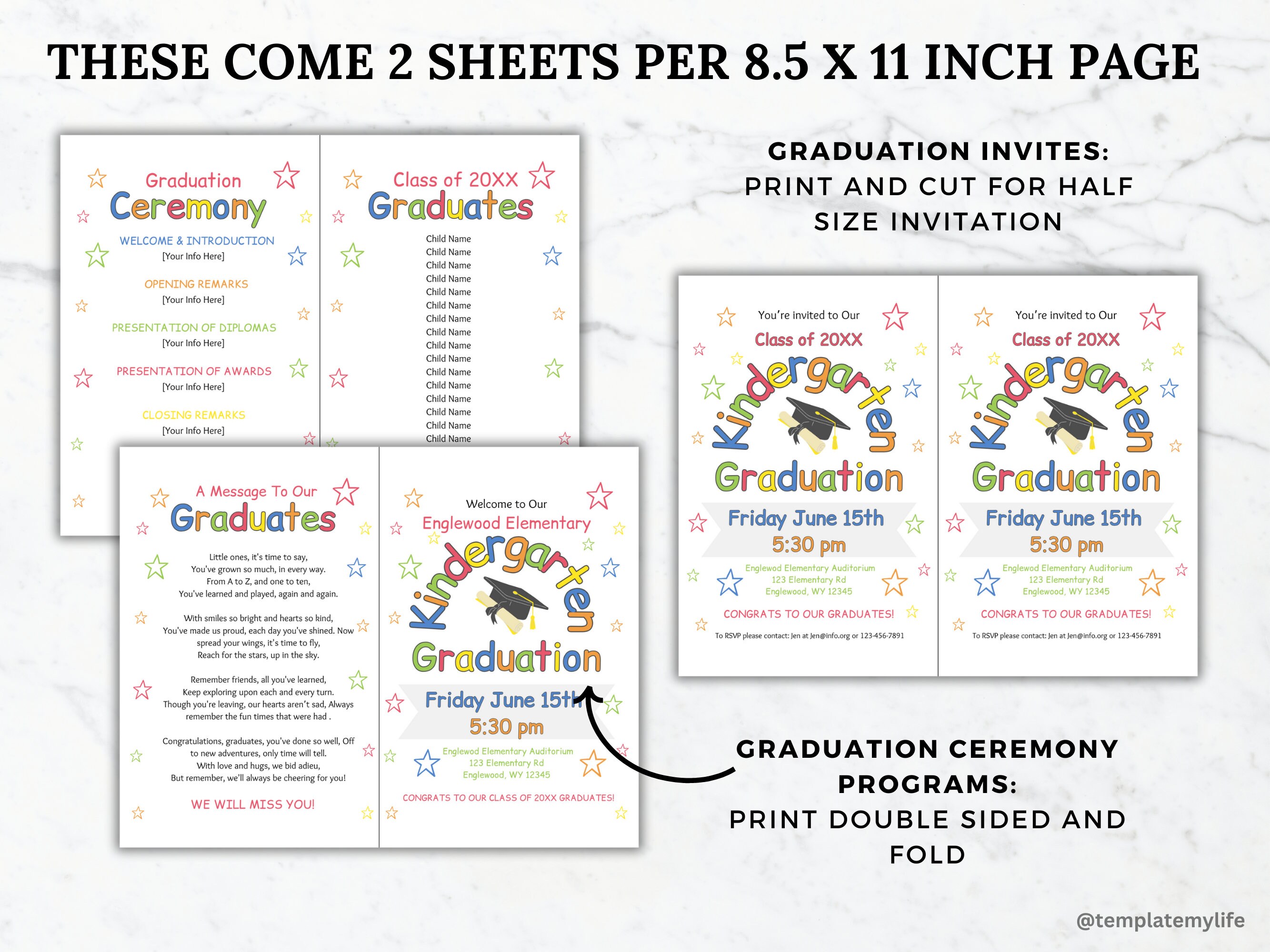 Editable Kindergarten Graduation Invitation Printable Elementary ...