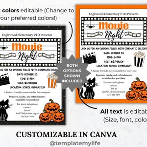 Halloween Movie Night Invitation PTO Template School Fall Fundraiser ...