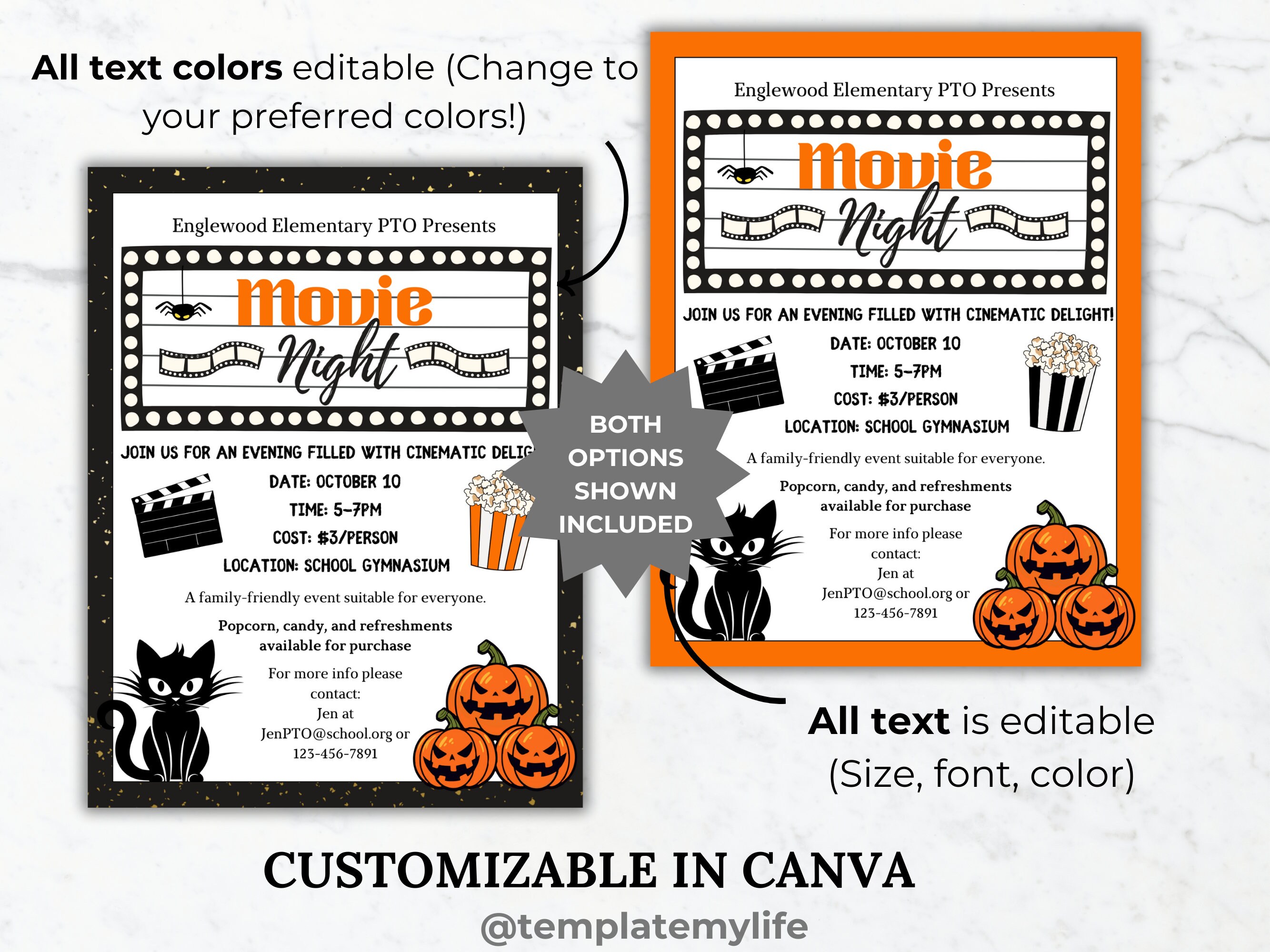 Halloween Movie Night Invitation PTO Template School Fall Fundraiser ...