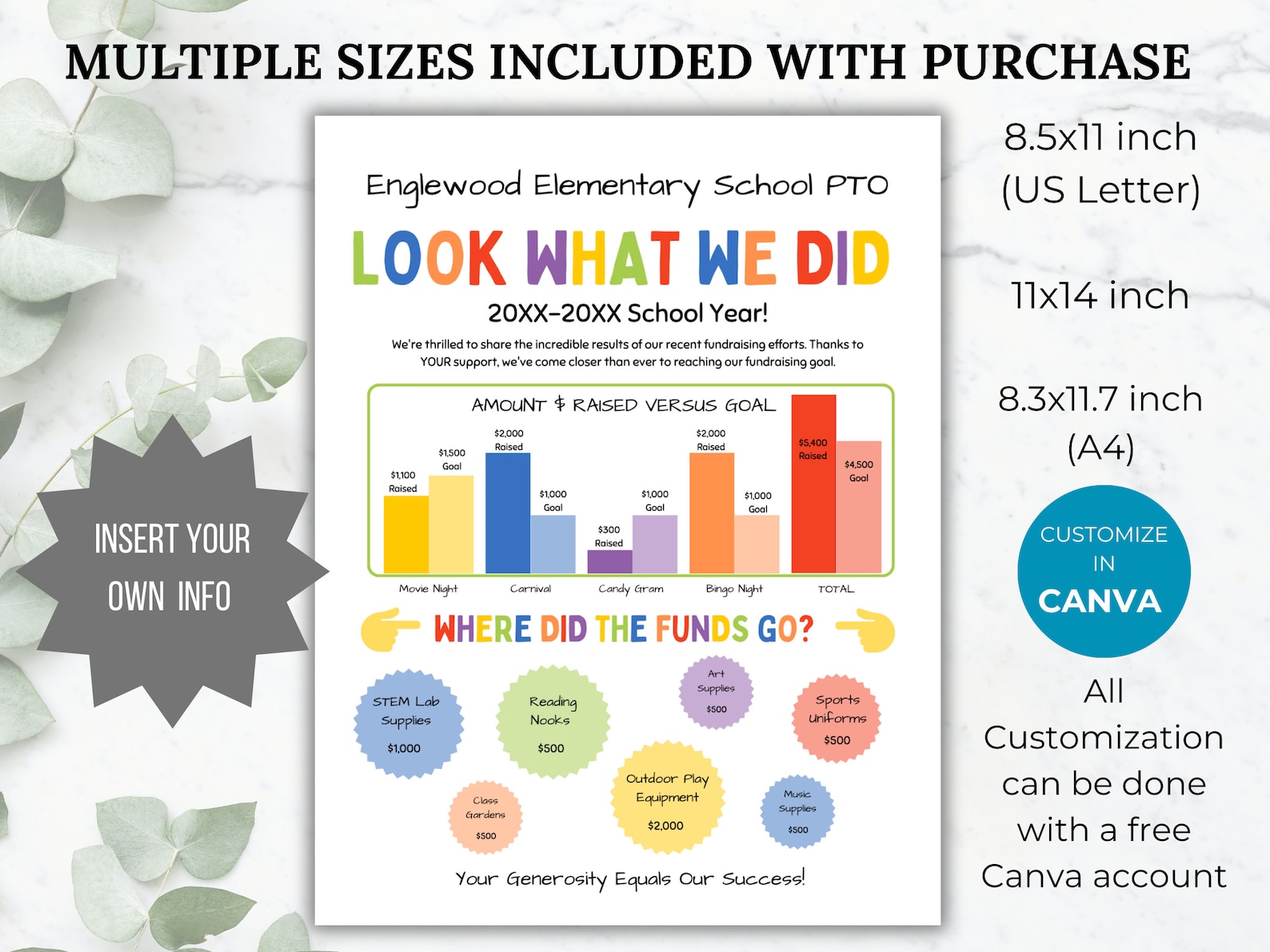Fundraising Achievement PTA Flyer Fundraising Graph PTO Template ...