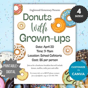 Editable Donuts With Grownups Flyer Invite Breakfast Brunch PTA Flyer ...
