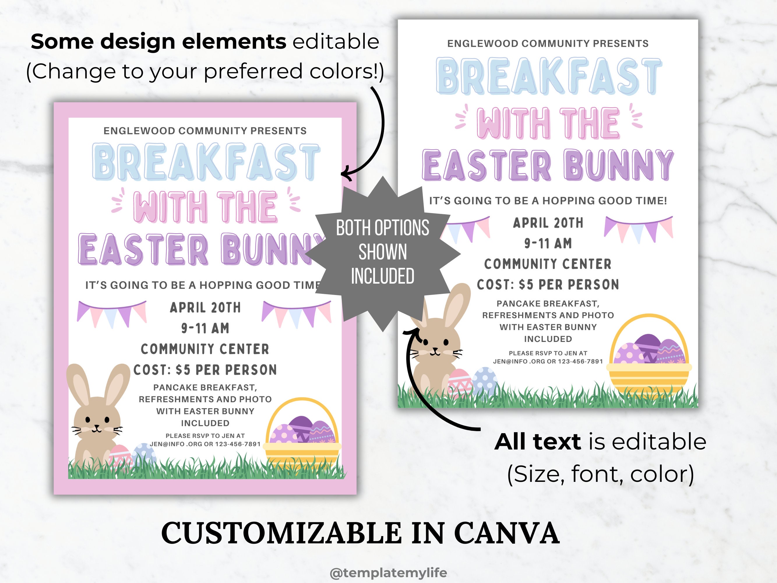 Breakfast With Easter Bunny Flyer Printable Fundraiser Flyer Spring ...