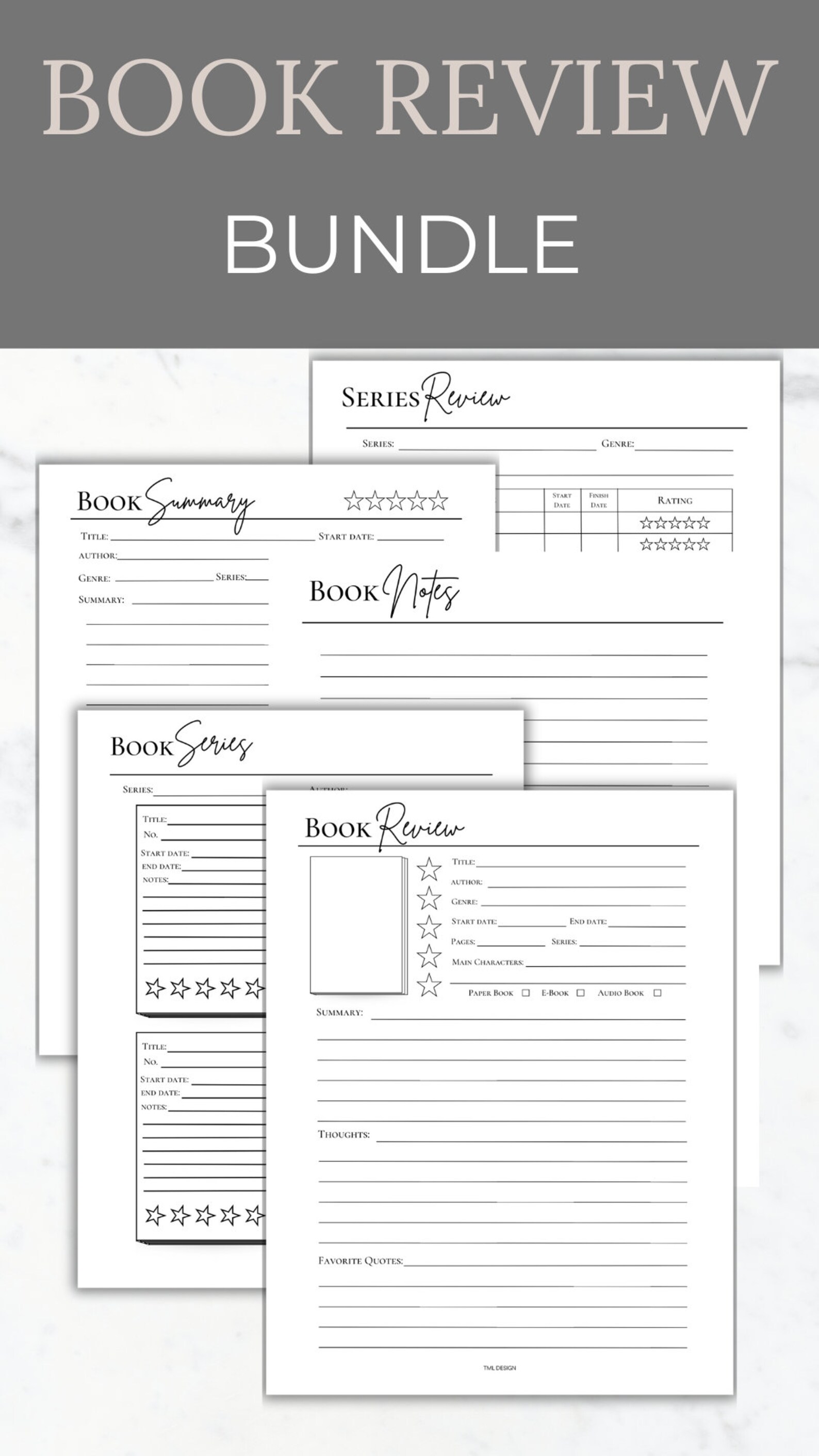 Book Review Bundle Printable Reading Journal Book Series Review Digital ...