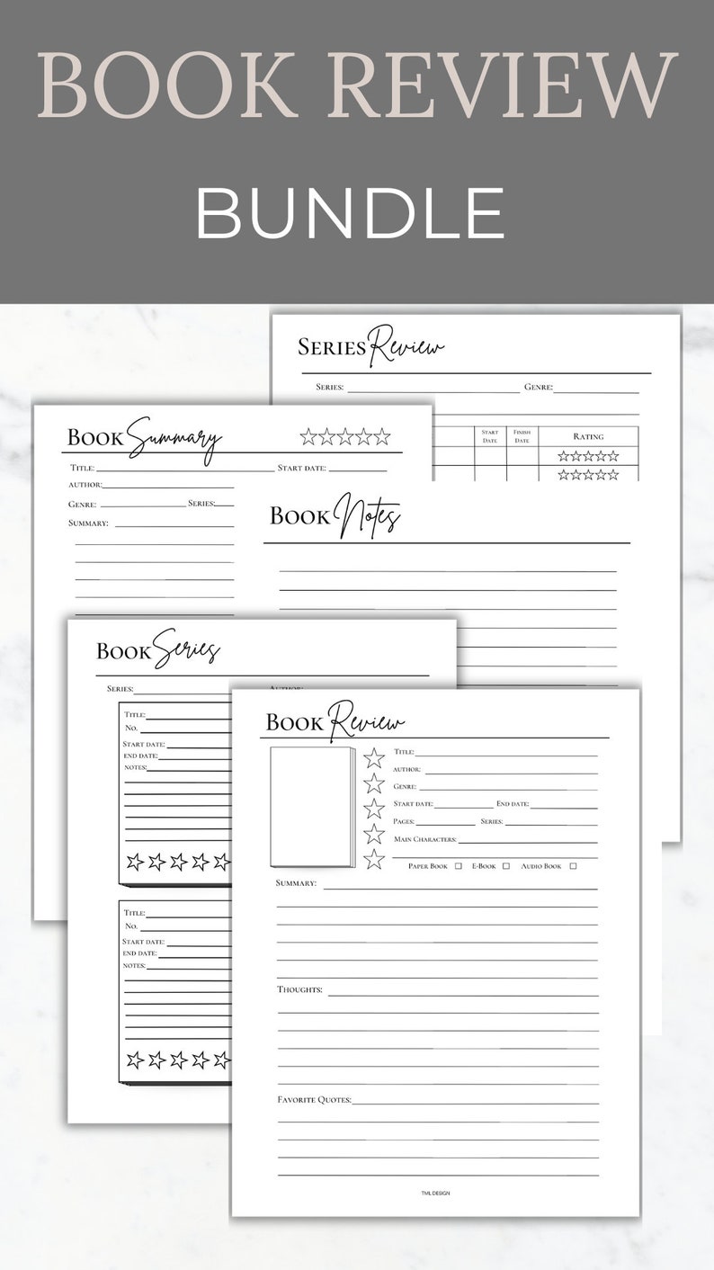 Book Review Bundle Printable Reading Journal Book Series Review Digital ...