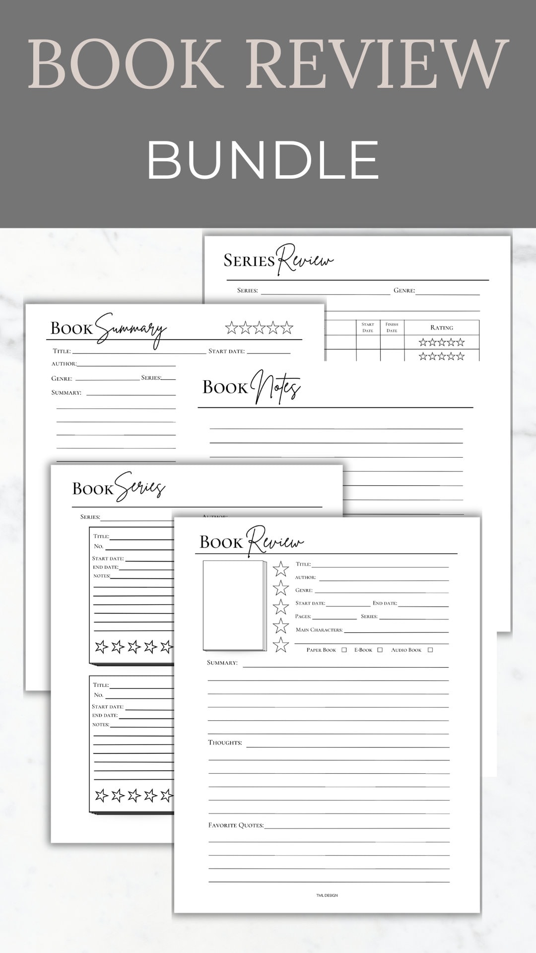 Book Review Bundle Printable Reading Journal Book Series Review Digital ...