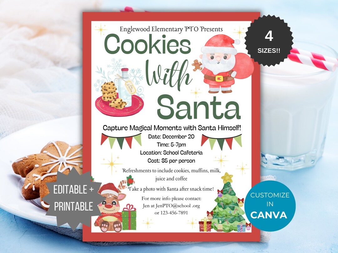 Cookies With Santa Christmas Fundraiser PTO Template Holiday ...