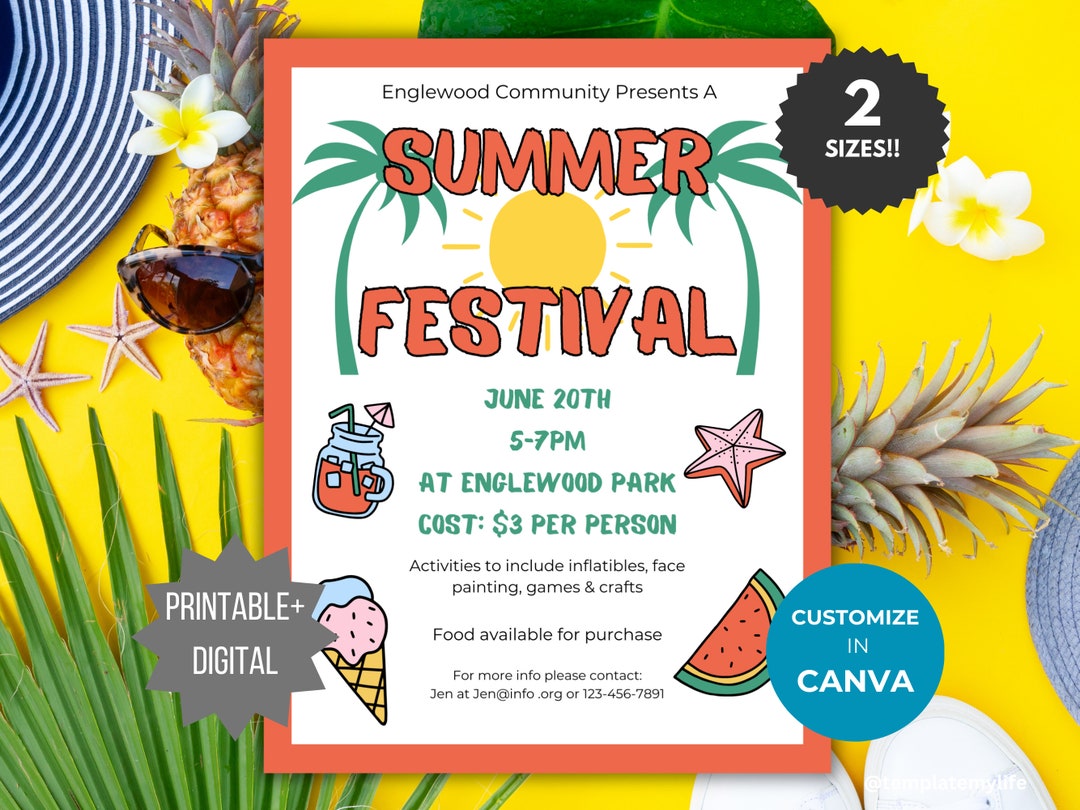 Summer Festival Flyer Template PTO School Festival Invitation Editable ...