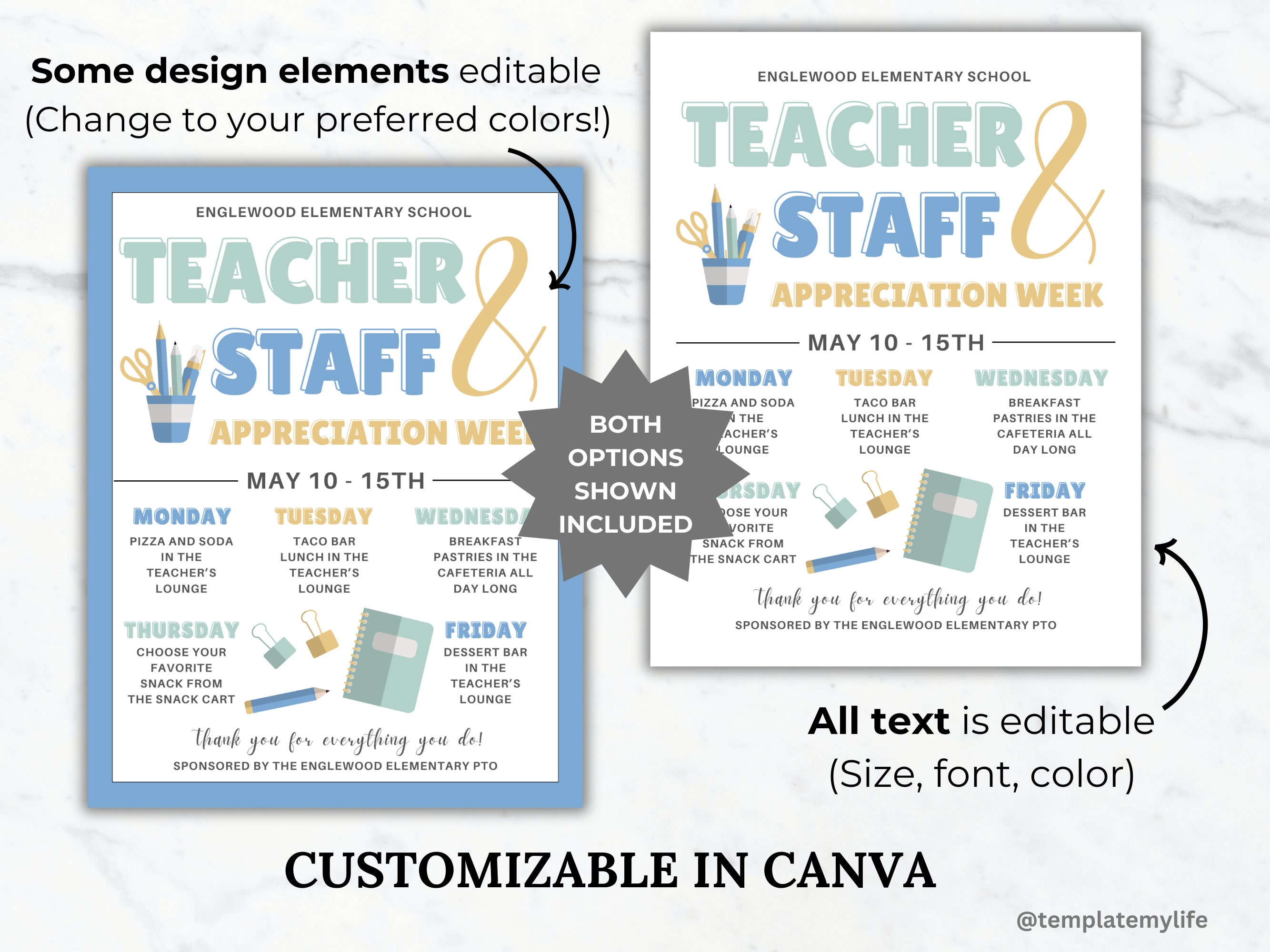 Teacher and Staff Appreciation Week PTA Flyer PTO Template School Event ...