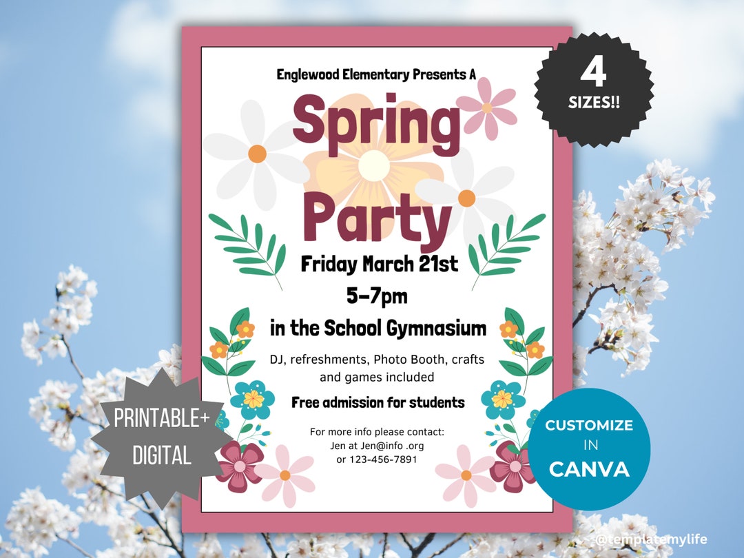 Spring Party Flyer Invite Spring Neighborhood Party Invitation Office ...