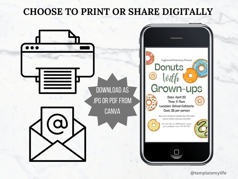 Editable Donuts With Grownups Flyer Invite Breakfast Brunch PTA Flyer ...