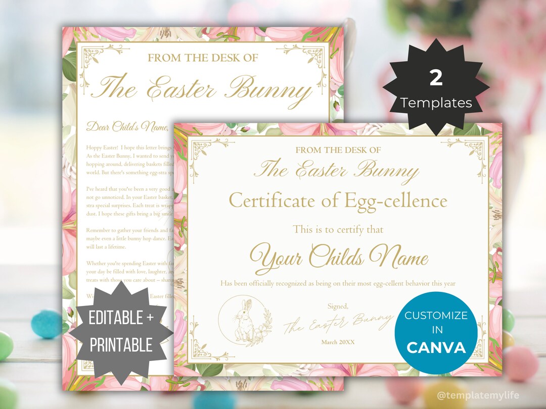 Easter Bunny Letter Bundle Kid Easter Gift Printable Letter From Easter ...