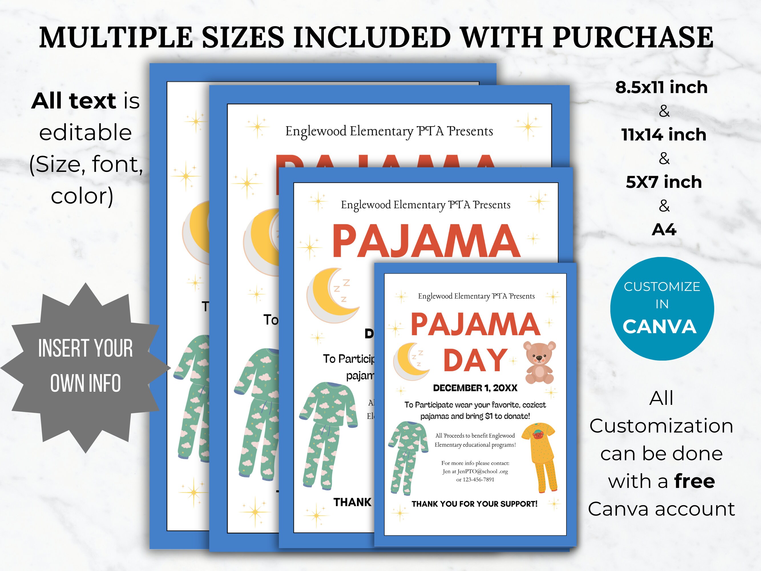 Pajama Day School Spirit Flyer PTO Template Pajama Day Fundraiser ...