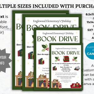 Christmas Book Drive Poster Template Library Book Flyer Editable Book ...