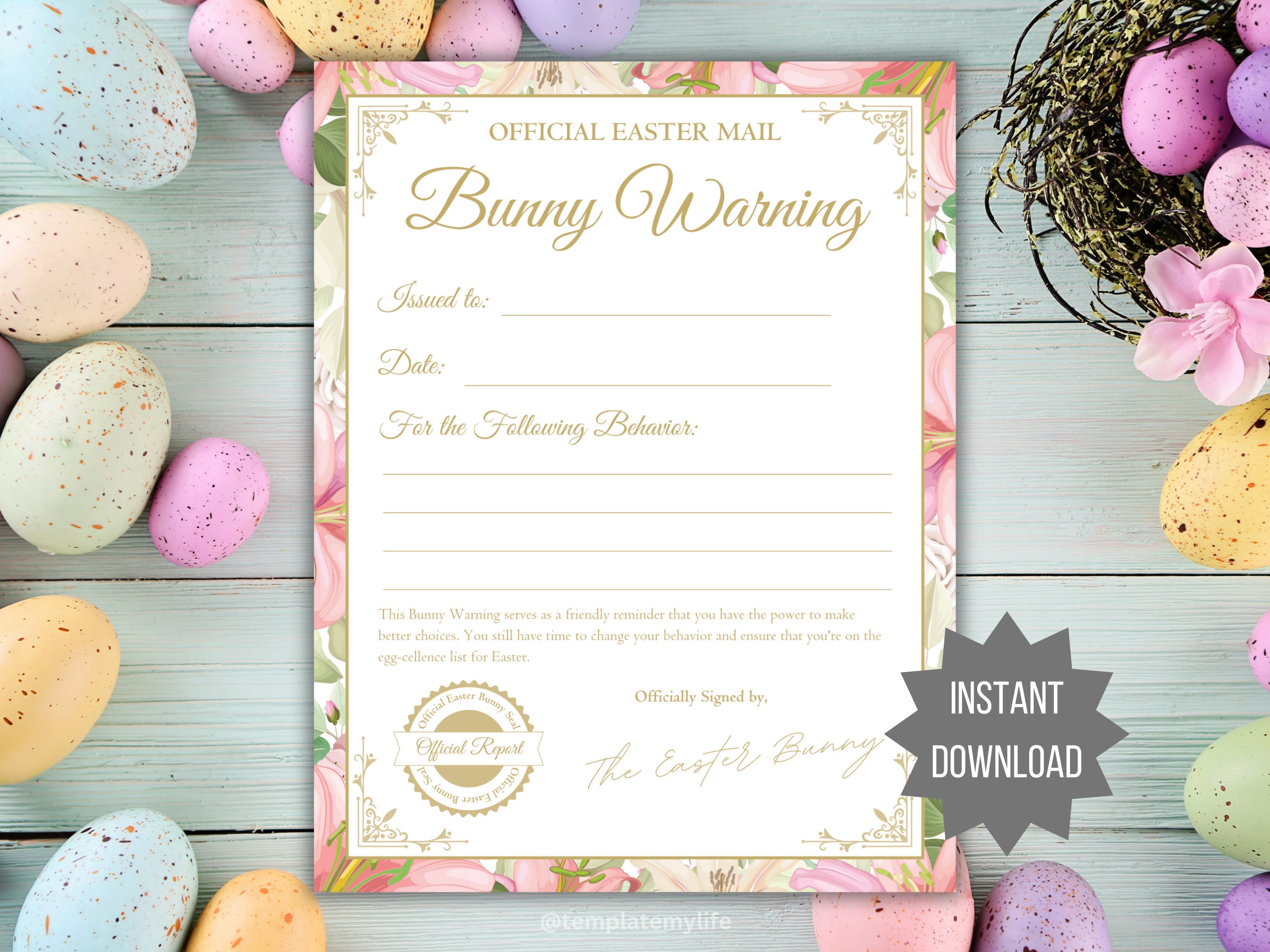 Easter Bunny Printable Bunny Warning Letter for Bad Behavior Easter ...