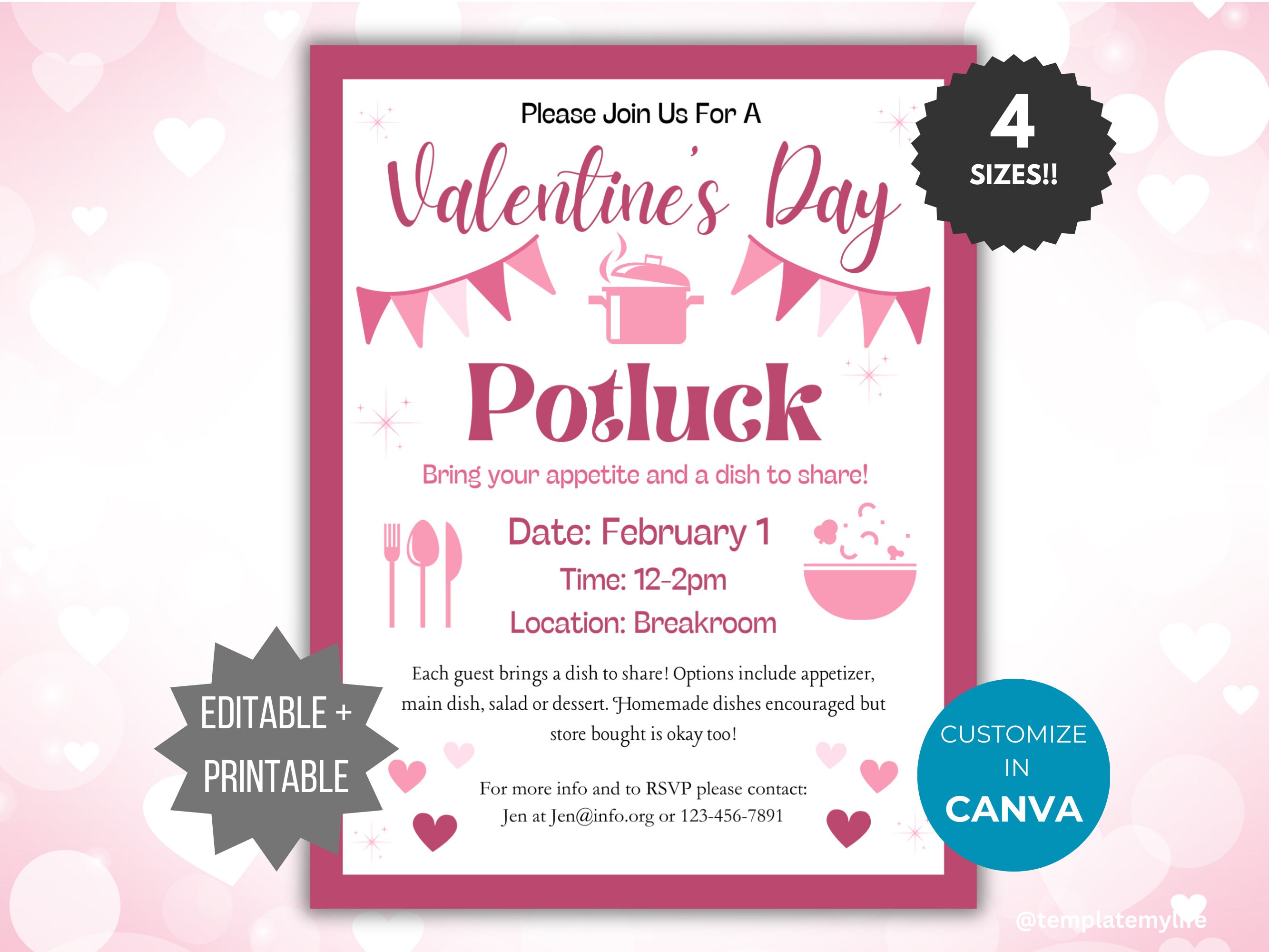 February Potluck Flyer Template Potluck Invitation Flyer Neighborhood ...