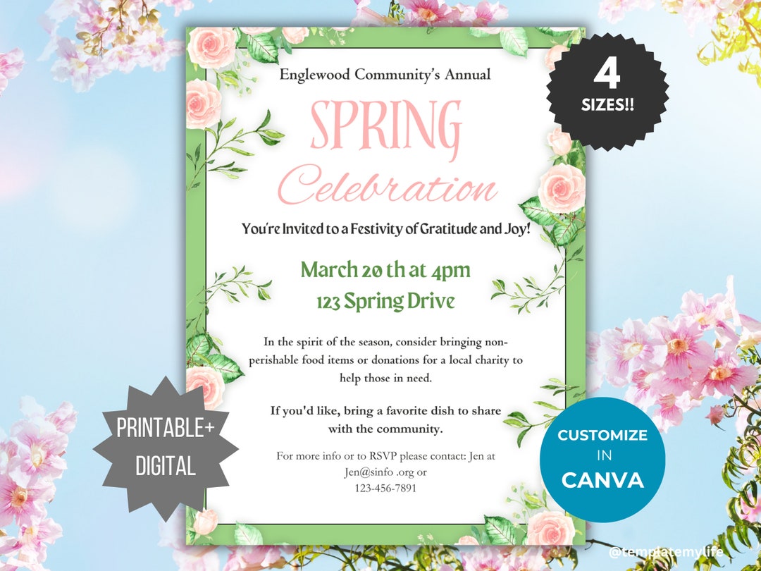 Spring Event Invitation Flyer Spring Party Invite Template Class Party ...