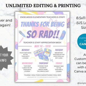 90s Theme Teacher Appreciation Week Flyer PTO School Event Staff ...