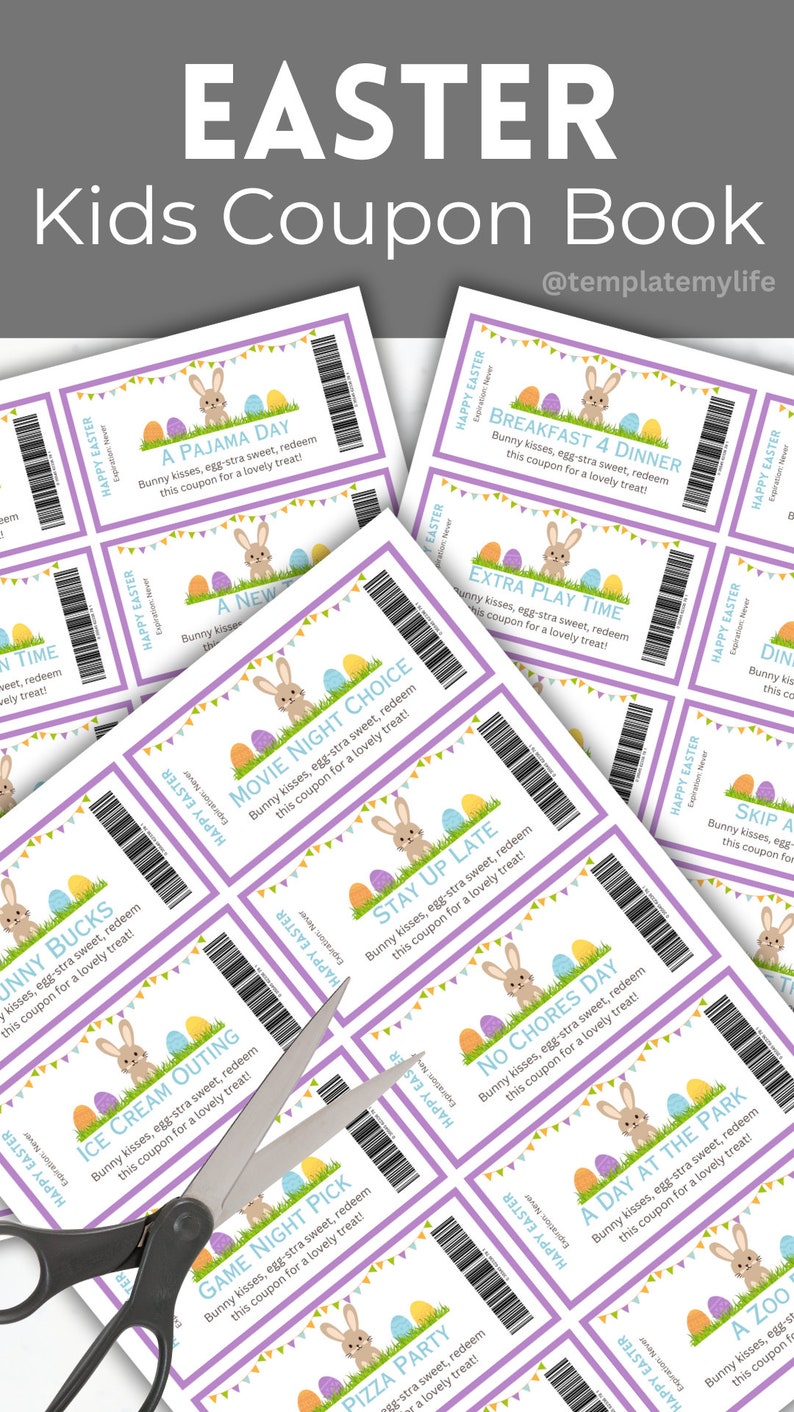 Kid Easter Coupon Book Kid Gift From Easter Bunny Coupon Printable ...