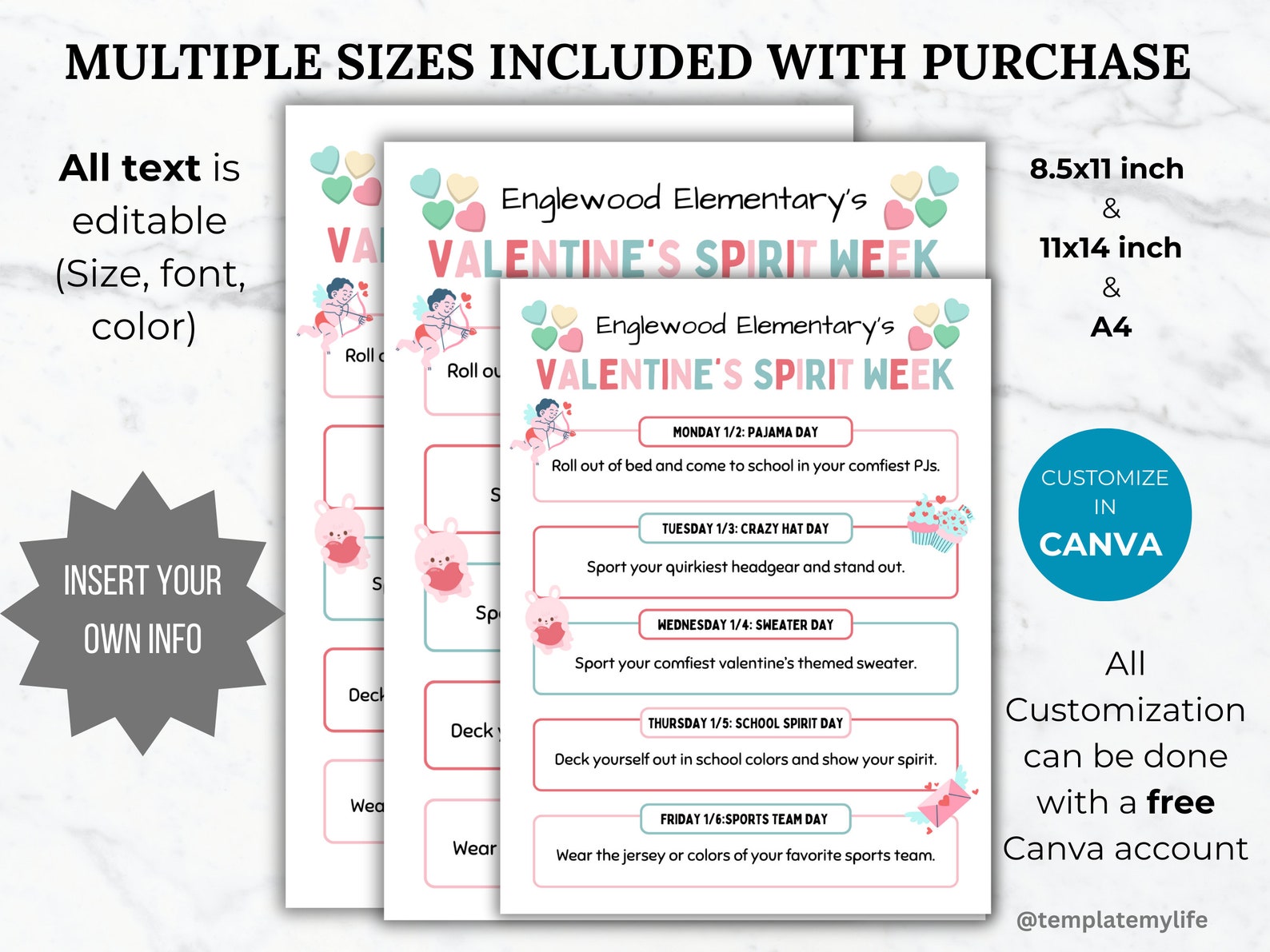 Valentines Spirit Week Flyer Printable School Spirit Flyer Editable Pto ...