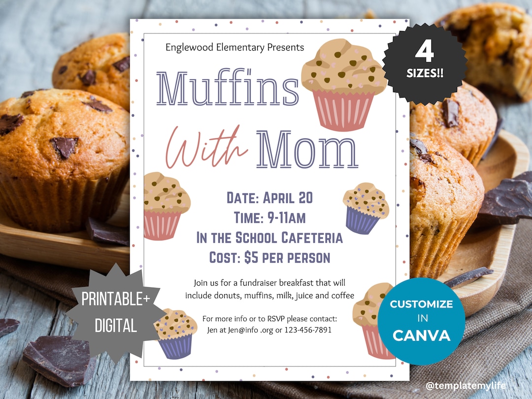 Editable Muffins With Mom Flyer Invite Mothers Day Breakfast PTA Flyer ...