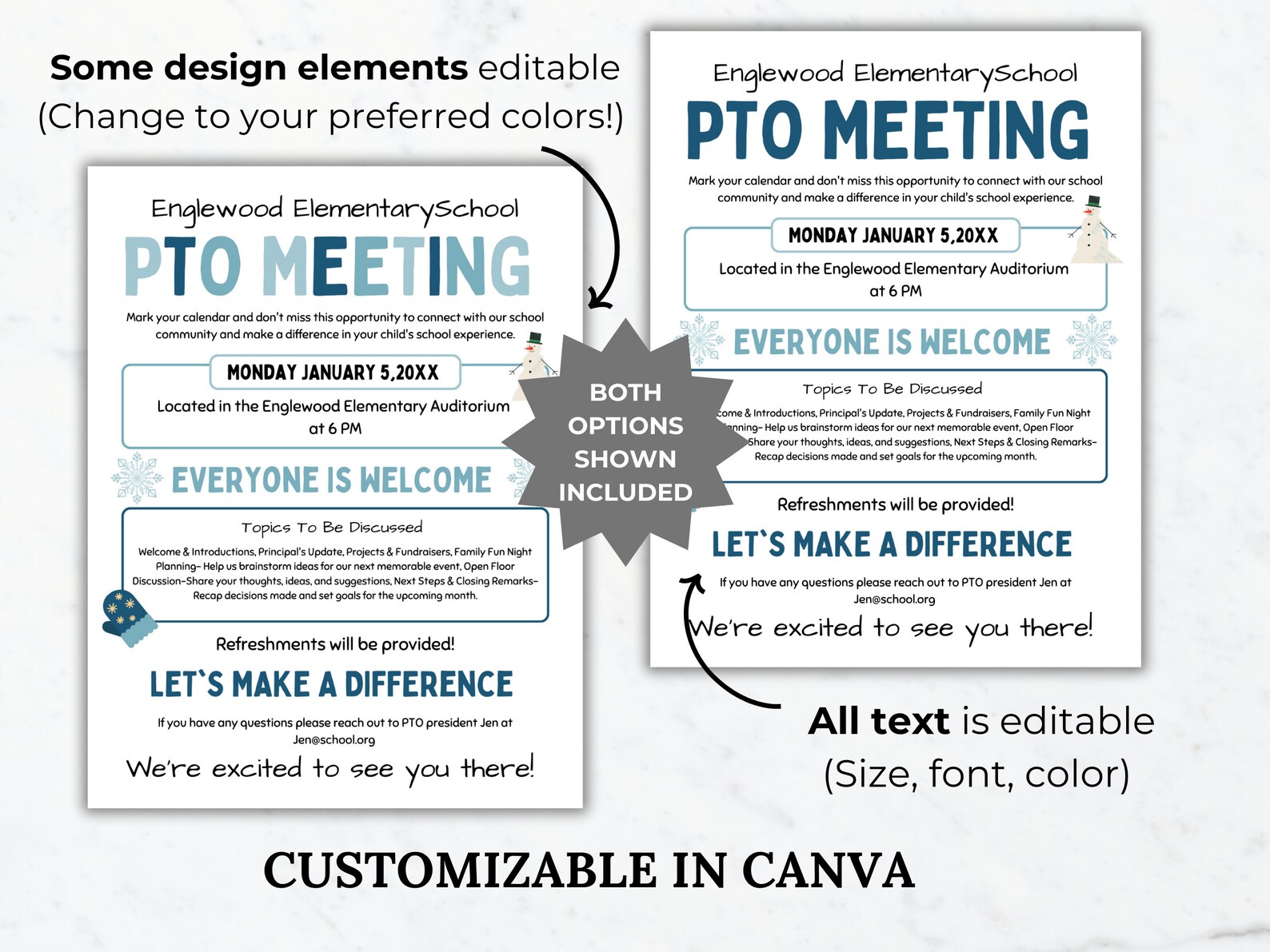 Winter PTA Meeting Flyer Printable PTO School Meeting Flyer Editable ...