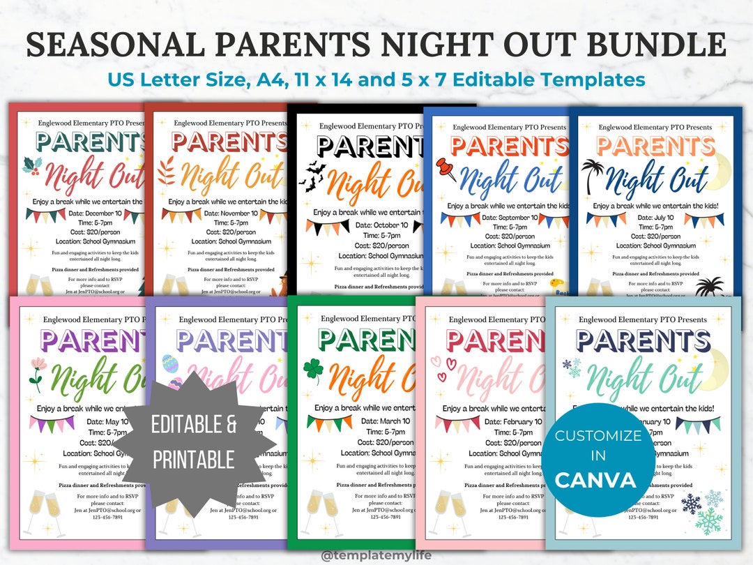 Seasonal Parents Night Out PTA Flyer Template PTO School Fundraiser ...