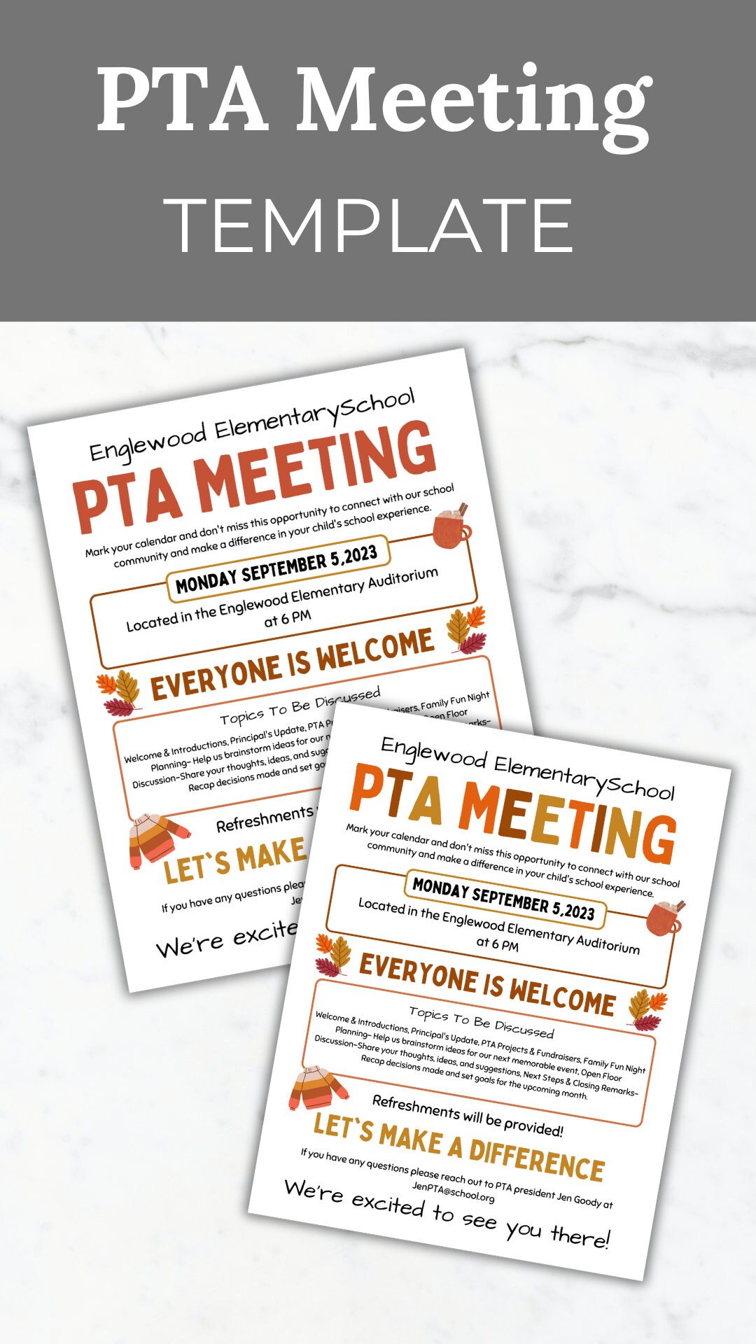 Fall PTA Meeting Flyer Printable PTO Fall Meeting Flyer - Etsy