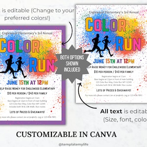 Color Run Flyer Invite Printable Poster Business Fundraiser Flyer ...
