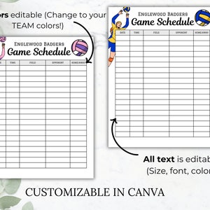 Volleyball Game Schedule Template Volleyball Sports Calendar Game Day ...