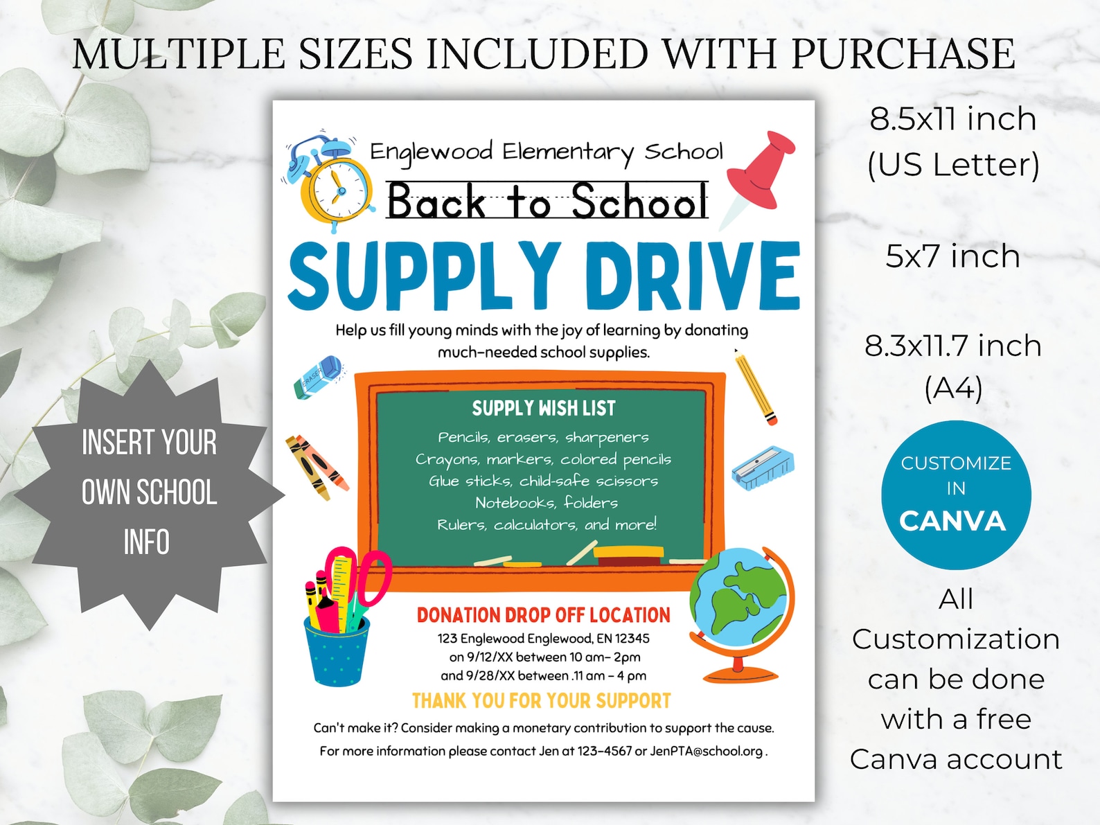 School Fundraising Flyer Template Back to School Supplies Fundraiser ...