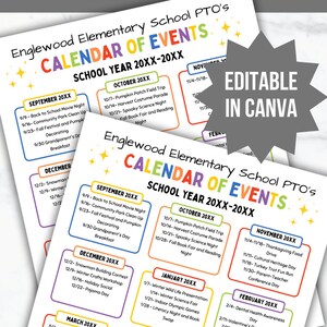 PTA Calendar of Events Flyer PTO Calendar of Events Template Pta School ...