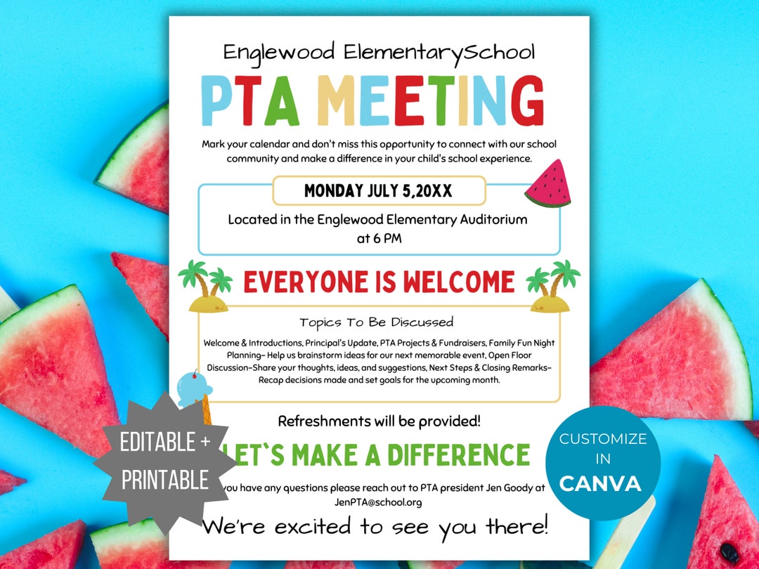 Summer PTA Meeting Flyer Template Summer Church Flyer Template Pto July ...