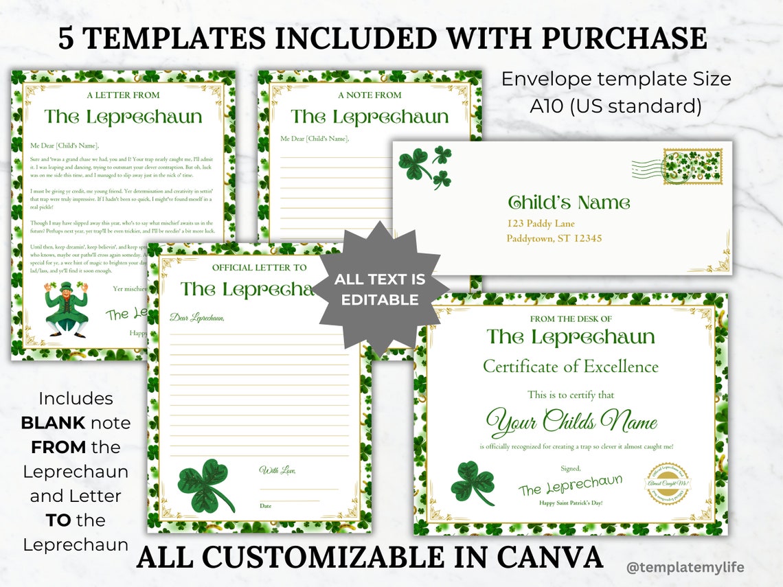 St Patricks Day Leprechaun Letter Bundle Leprechaun Trap Printable ...