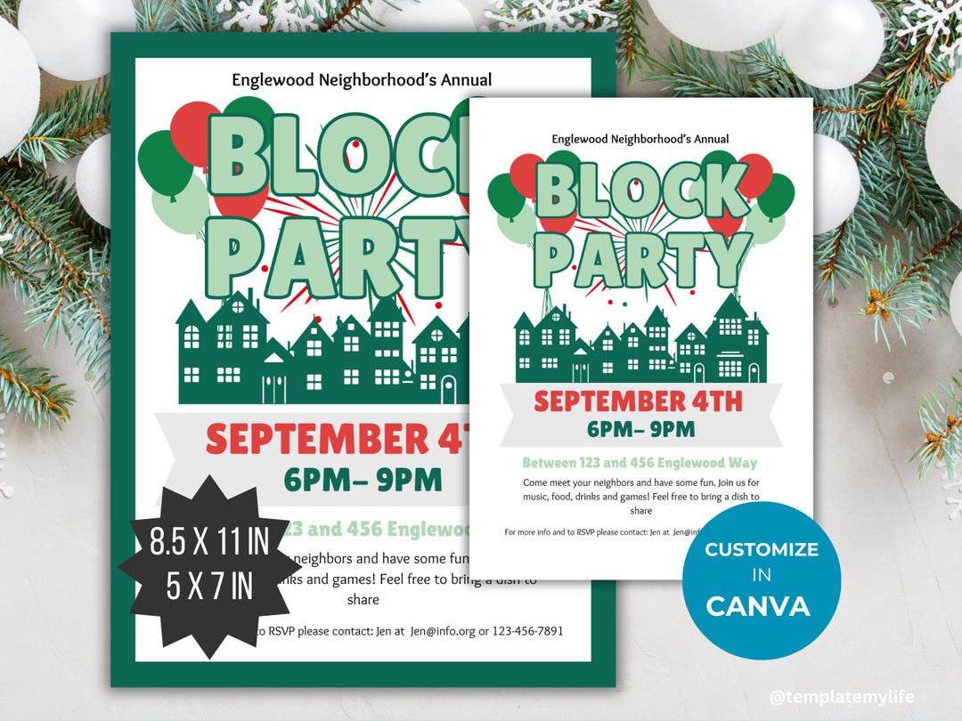 Holiday Block Party Invite Template Neighborhood Christmas Party Flyer ...
