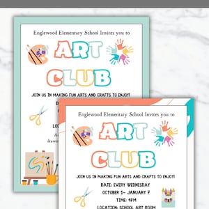 Art Club Flyer Template Art Invite Editable PTA Flyer Art Club Poster ...