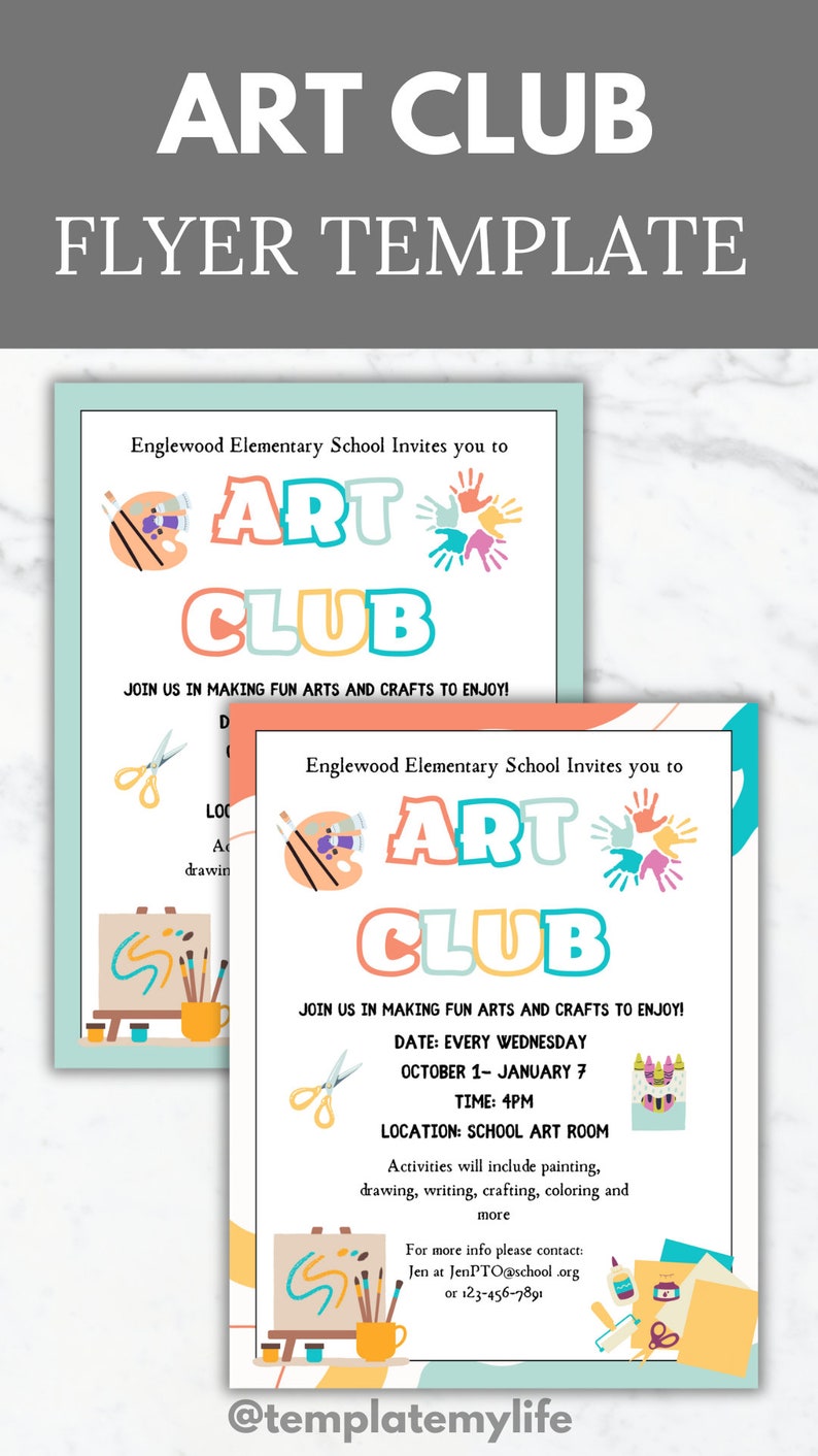 Art Club Flyer Template Art Invite Editable PTA Flyer Art Club Poster ...