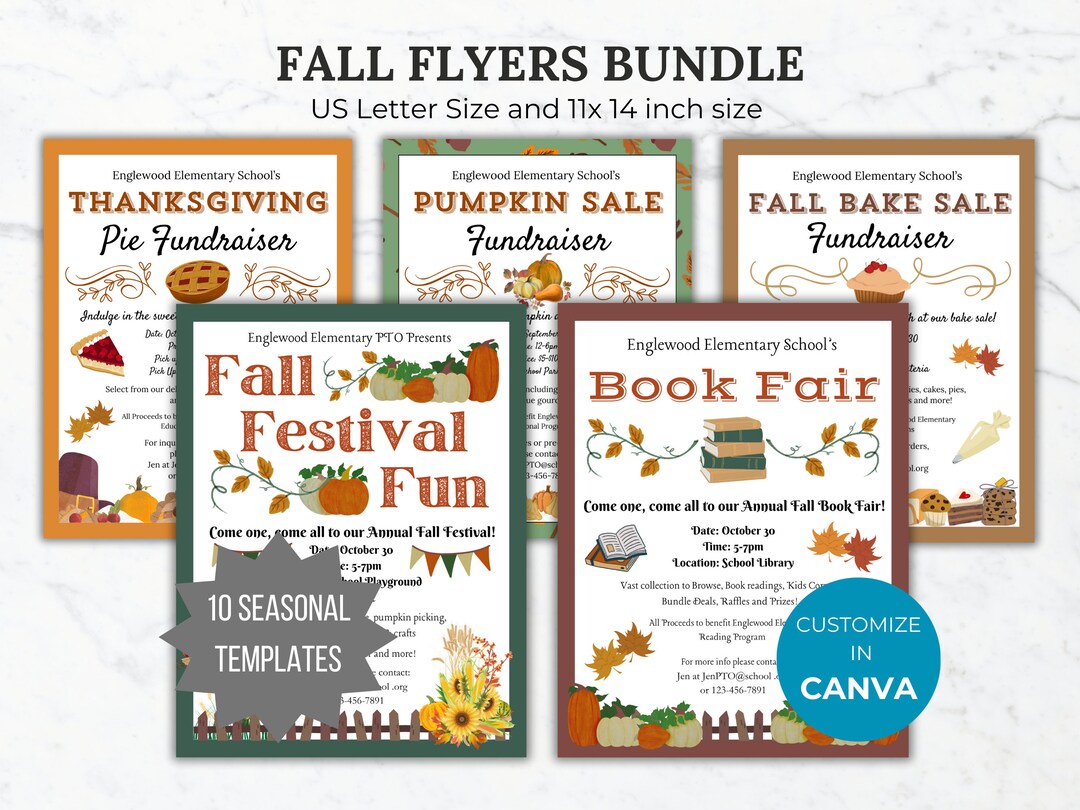 Autumn Fundraiser Flyer Editable Template Bundle Community Bake Sale ...