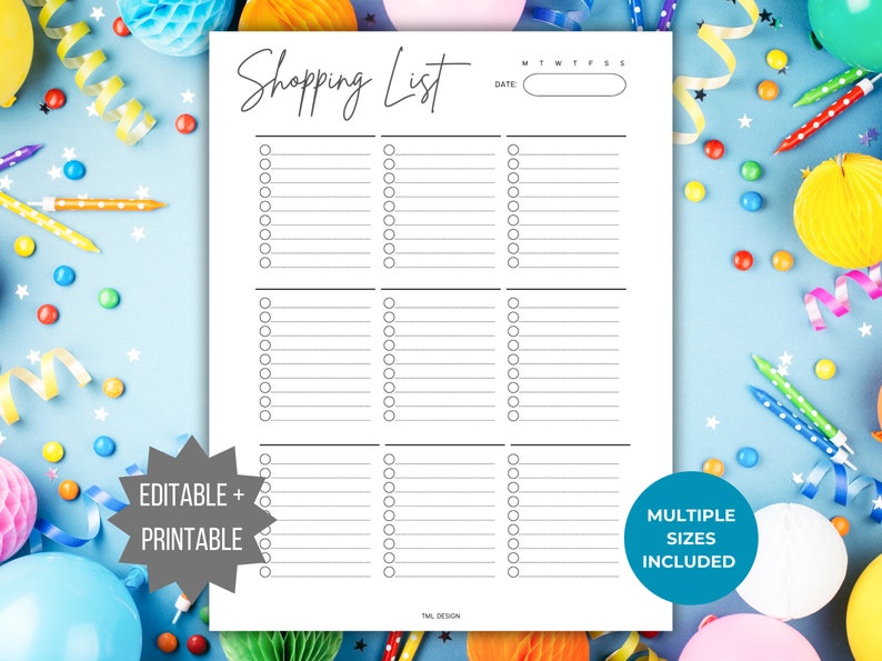Editable Party Shopping List Printable Event Recipe Grocery - Etsy