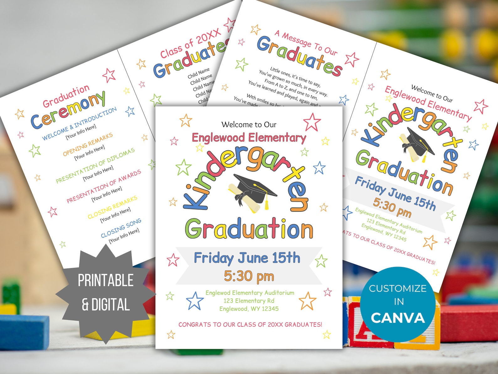Editable Kindergarten Graduation Program Template Commencement Program ...