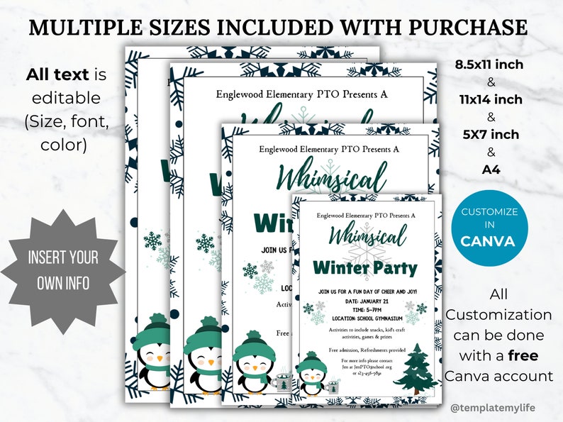 Winter Party Invite Flyer Winter Invitation Template Pto Winter ...