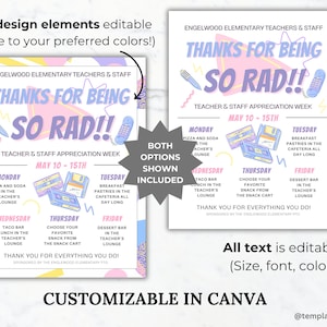 90s Theme Teacher Appreciation Week Flyer PTO School Event Staff ...