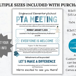 Winter PTA Meeting Flyer Printable PTO School Meeting Flyer Editable ...