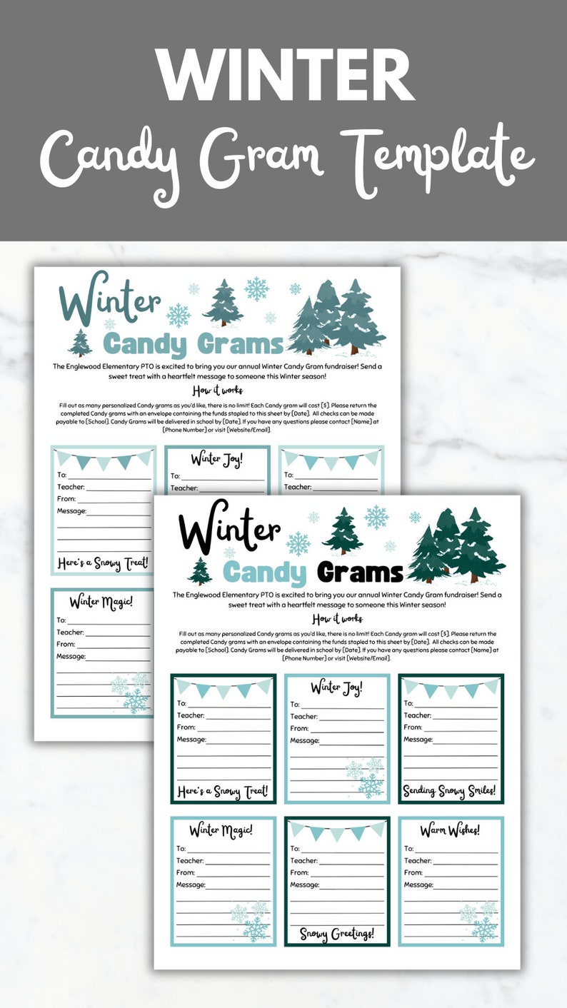 Winter Candy Gram Flyer PTO Template Holiday Candy Gram Printable ...