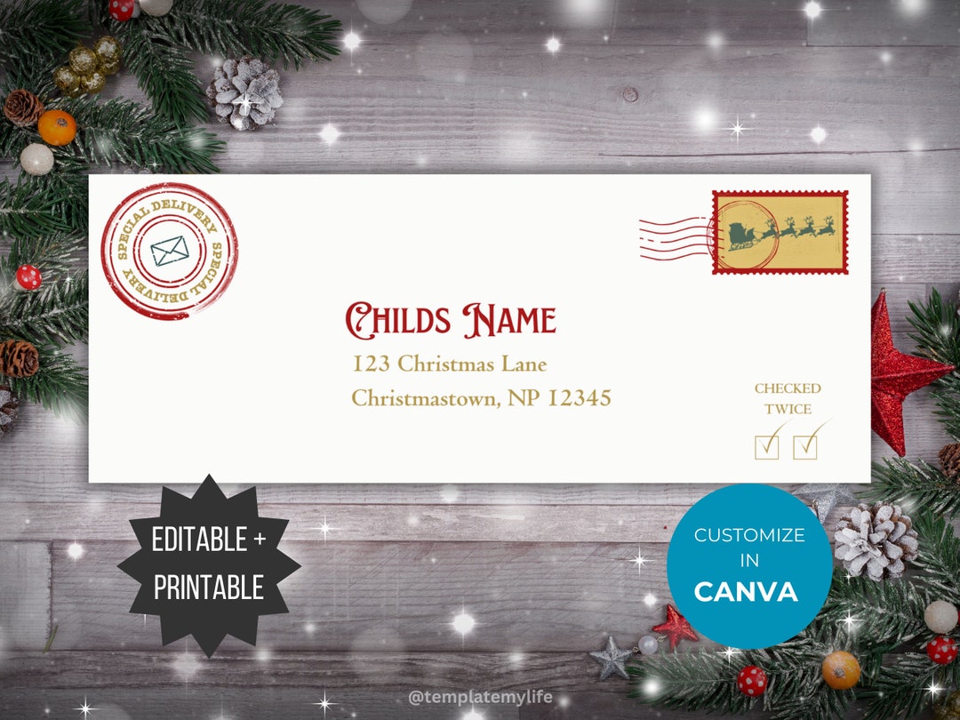 Letter From Santa Envelope Template Elf Envelope Santa Letter Christmas ...