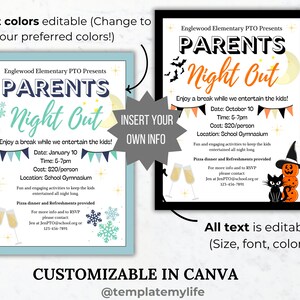 Seasonal Parents Night Out PTA Flyer Template PTO School Fundraiser ...