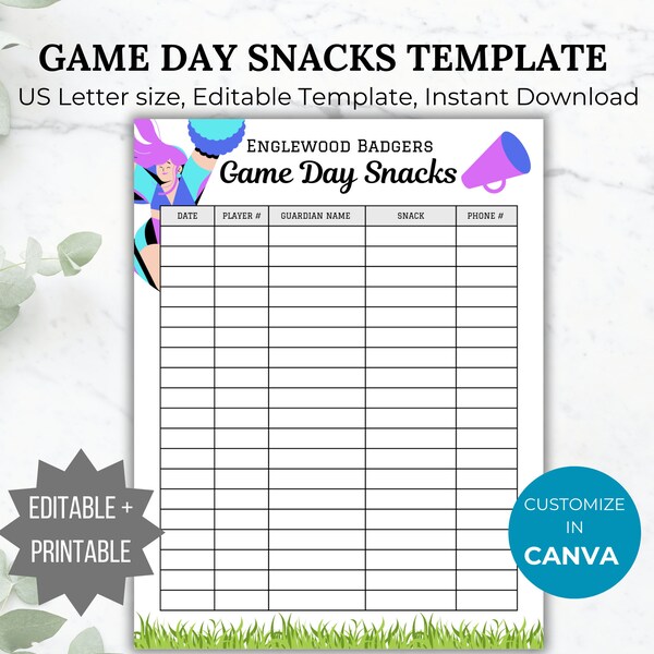 Cheer Snack Sheet - Etsy