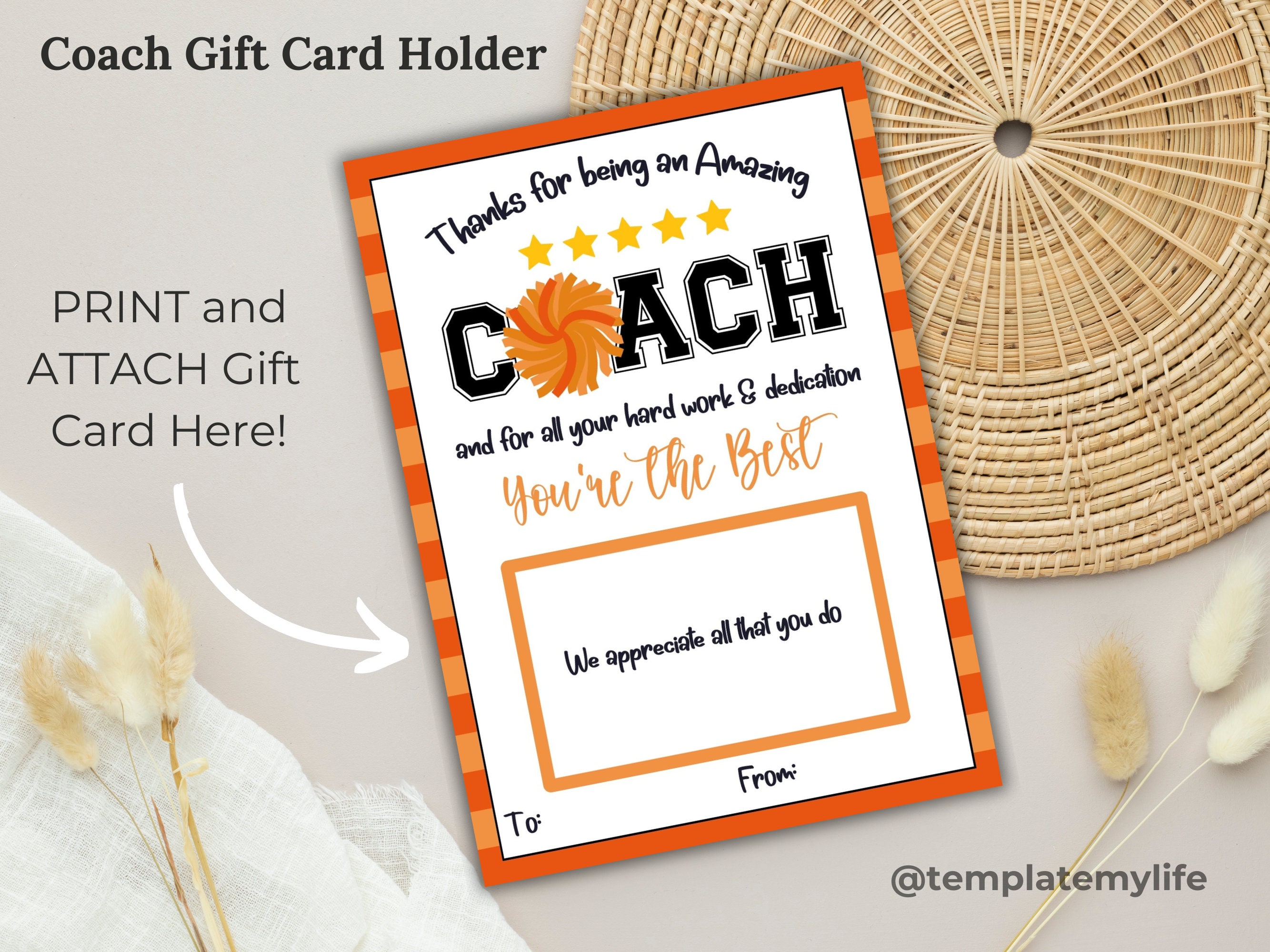 Thank You Gift Card Holder Printable for Coach Appreciation - Etsy