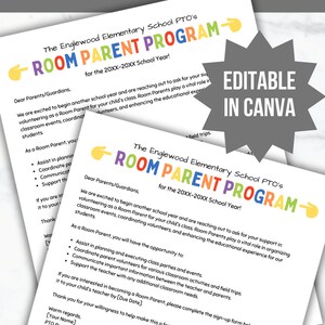 PTA Room Parent Flyer Template PTO Room Parent Sign up Form Editable ...
