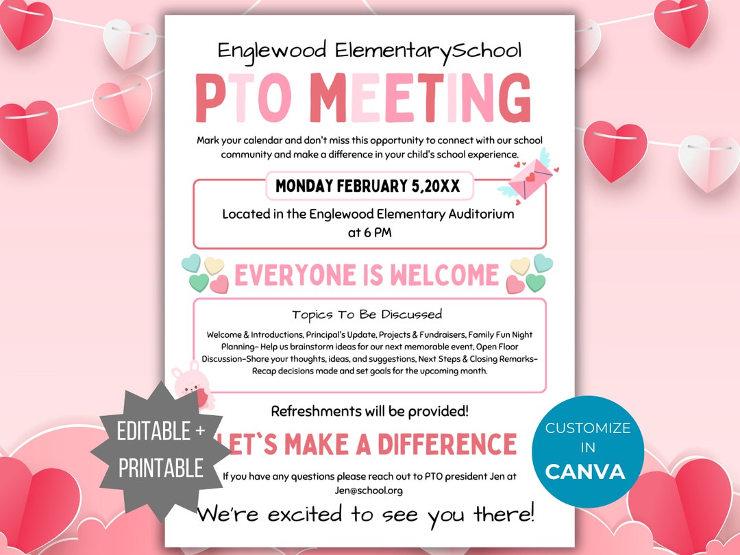 Valentines PTA Meeting Flyer Printable Winter Church Flyer Template Pto ...