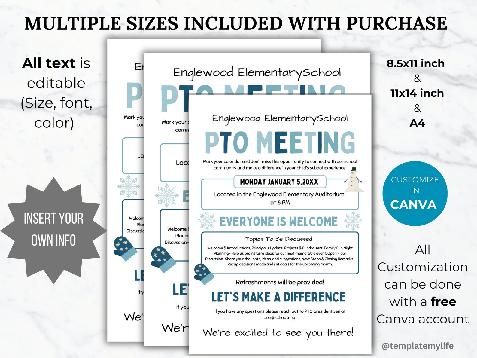 Winter PTA Meeting Flyer Printable PTO School Meeting Flyer Editable ...